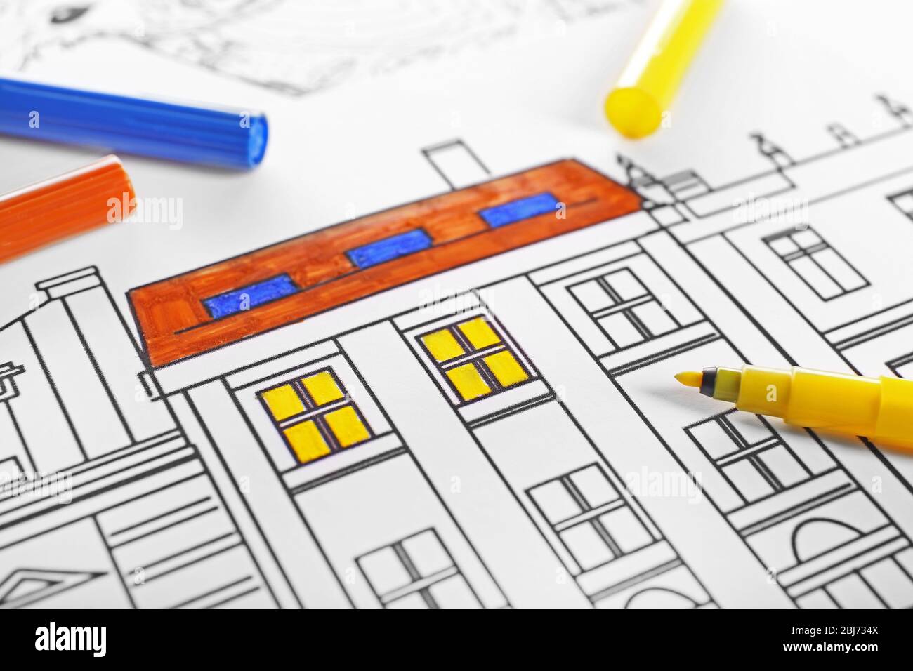 Coloring of buildings with felt pens Stock Photo - Alamy
