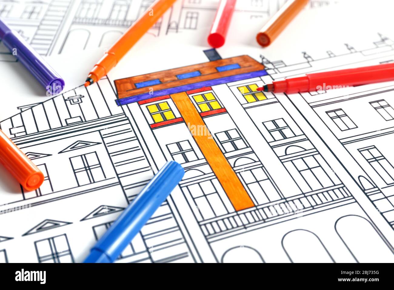 Coloring of buildings with felt pens Stock Photo - Alamy