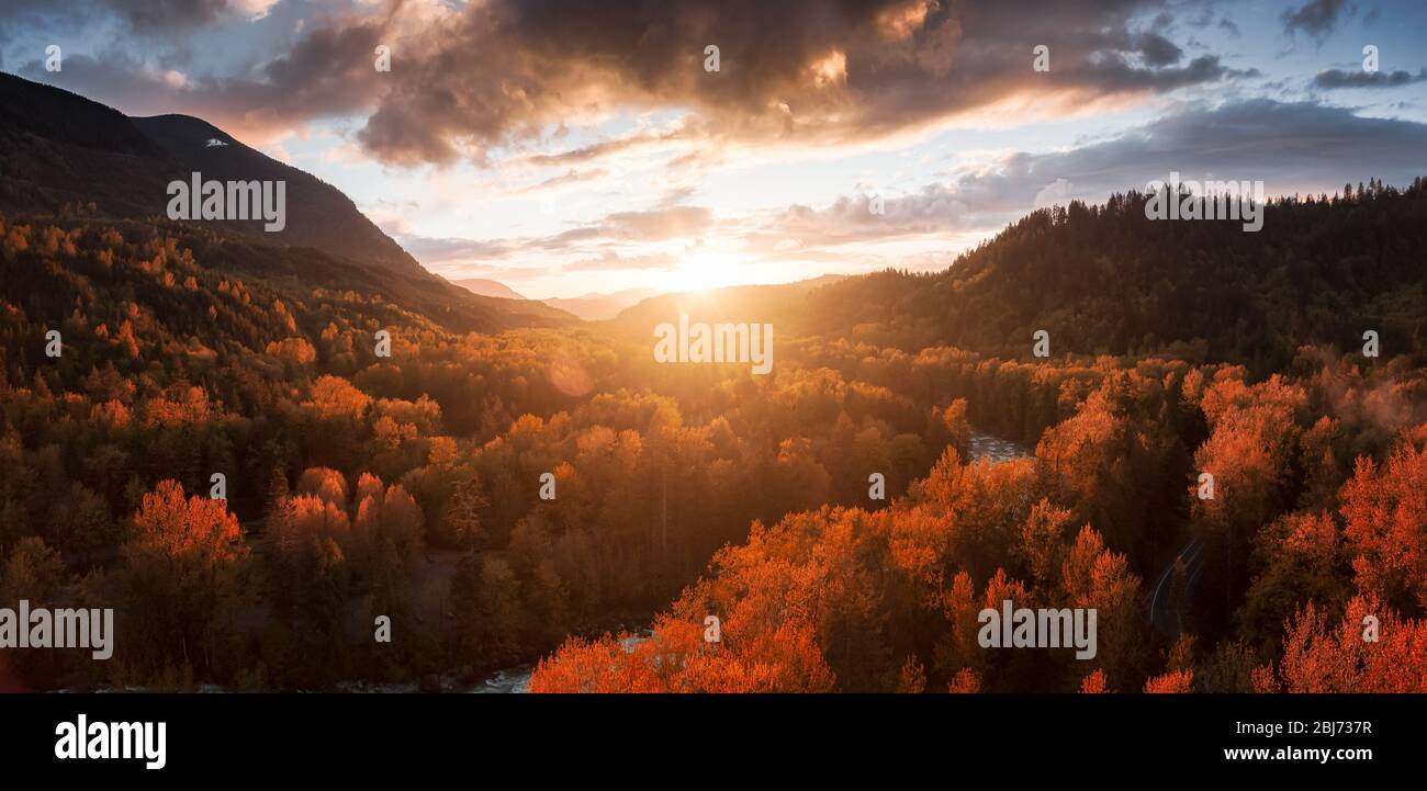 Aerial Panoramic View of the Beautiful Valley with Canadian Mountain ...
