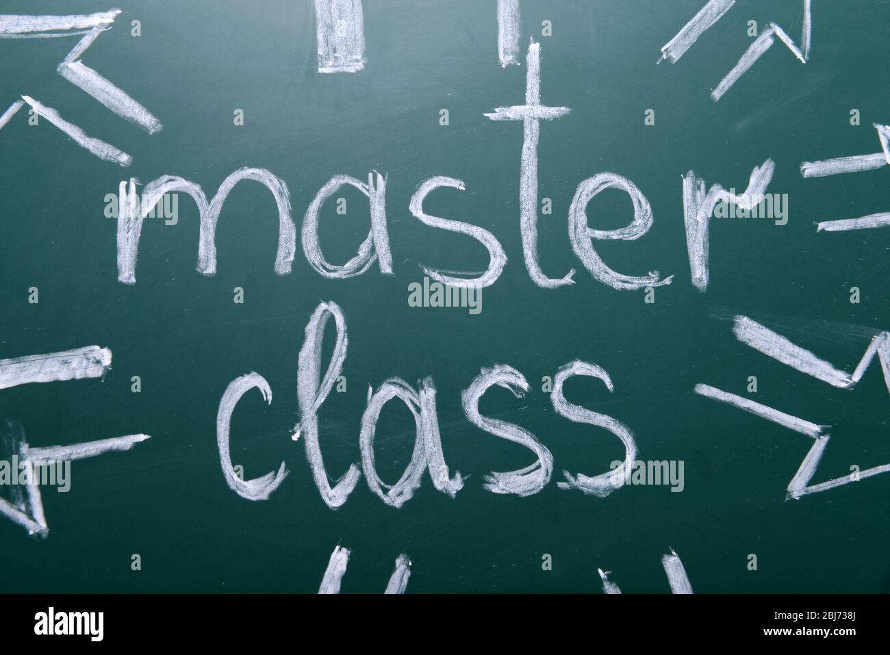 Master class inscription written with white chalk on blackboard Stock ...