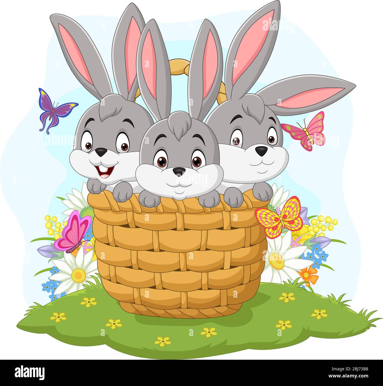 Three rabbits cartoon in the basket Stock Vector Image & Art - Alamy