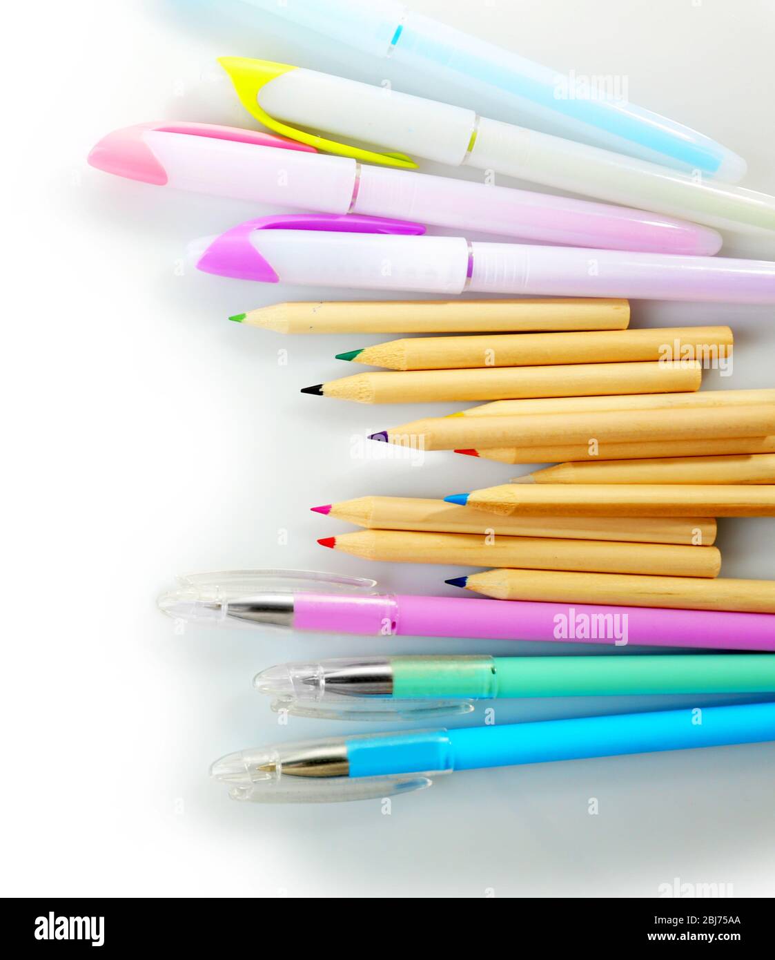 A mixed group of pens and pencils, isolated on white background Stock ...