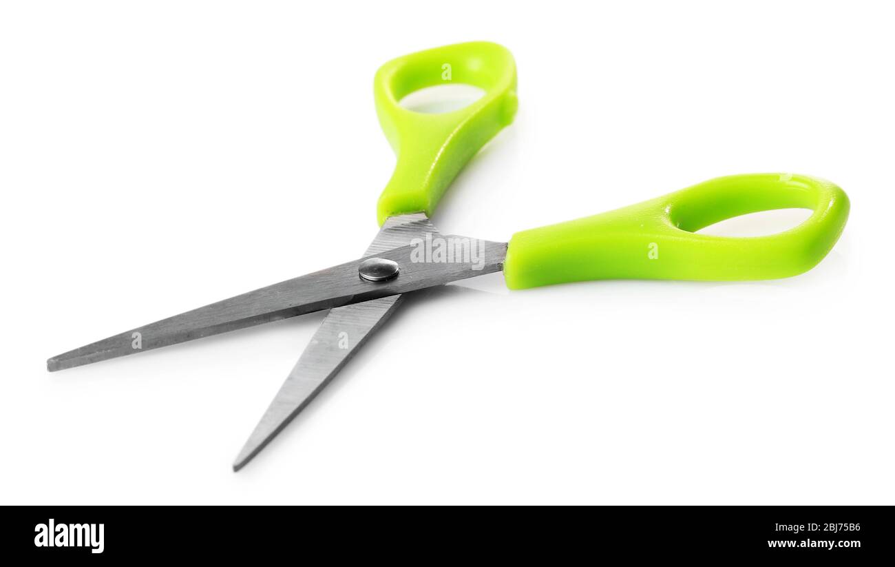 Green scissors isolated on white background Stock Photo - Alamy