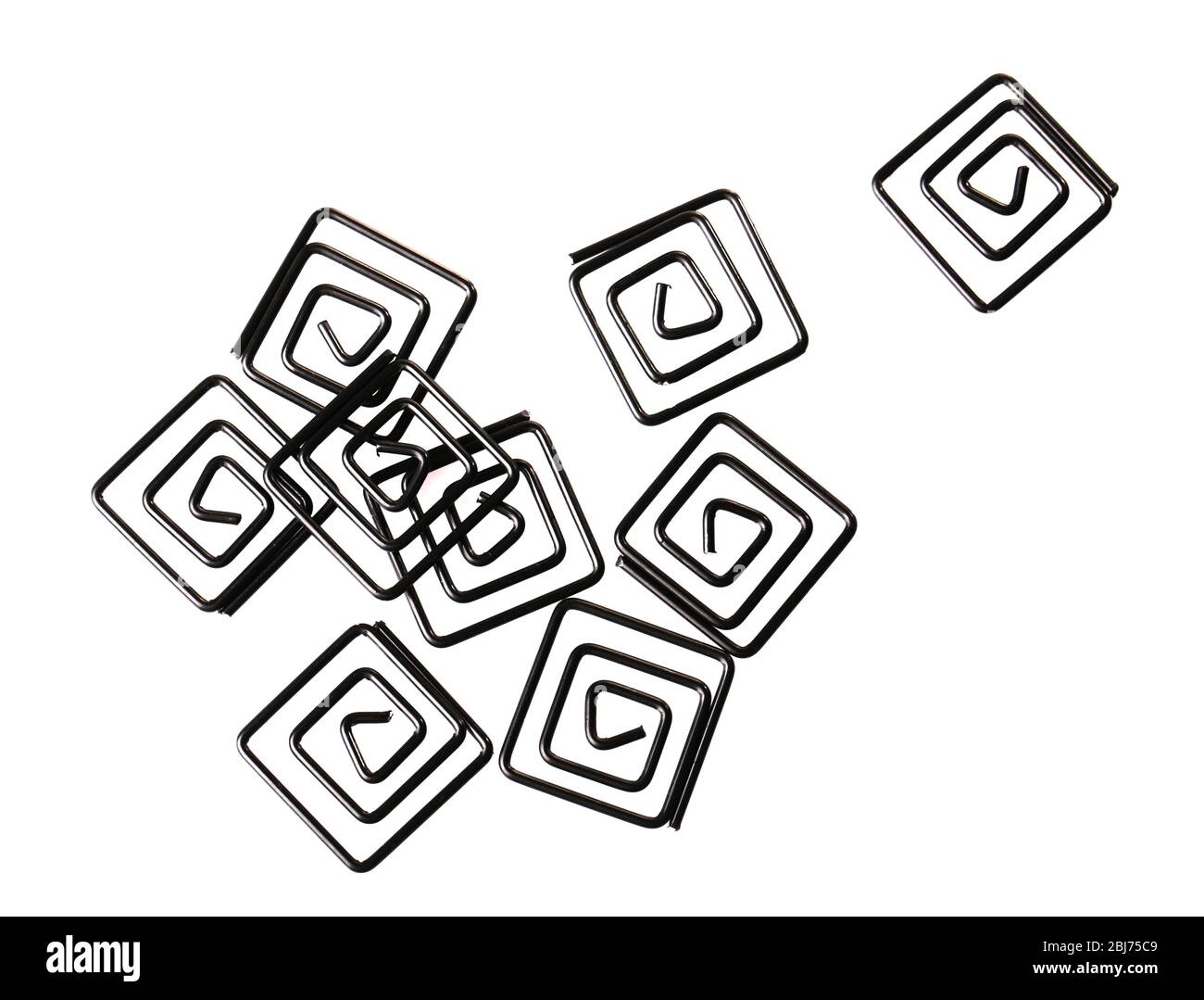 Collection of black spiral shaped paper clips, isolated on white Stock ...