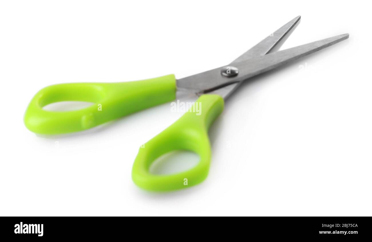 Green scissors isolated on white background Stock Photo - Alamy