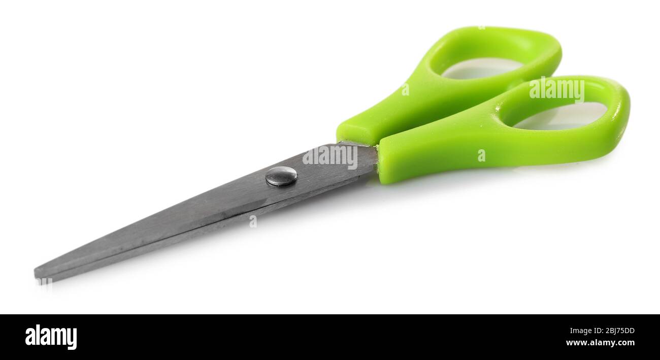 Green scissors isolated on white background Stock Photo - Alamy