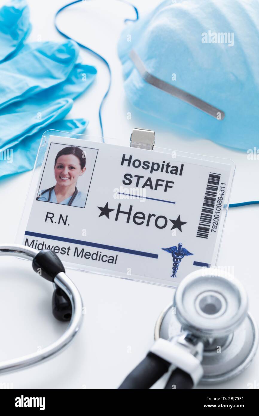 Hospital staff identification badge with stethoscope and medical ...