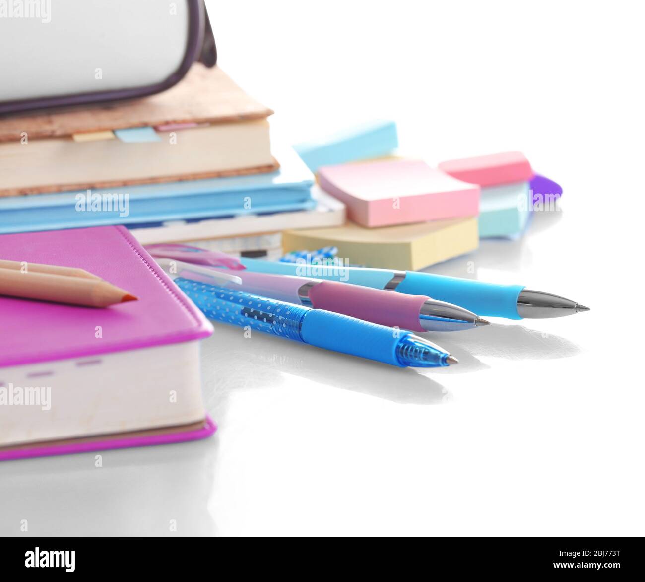 Set of new stationery isolated on white Stock Photo - Alamy