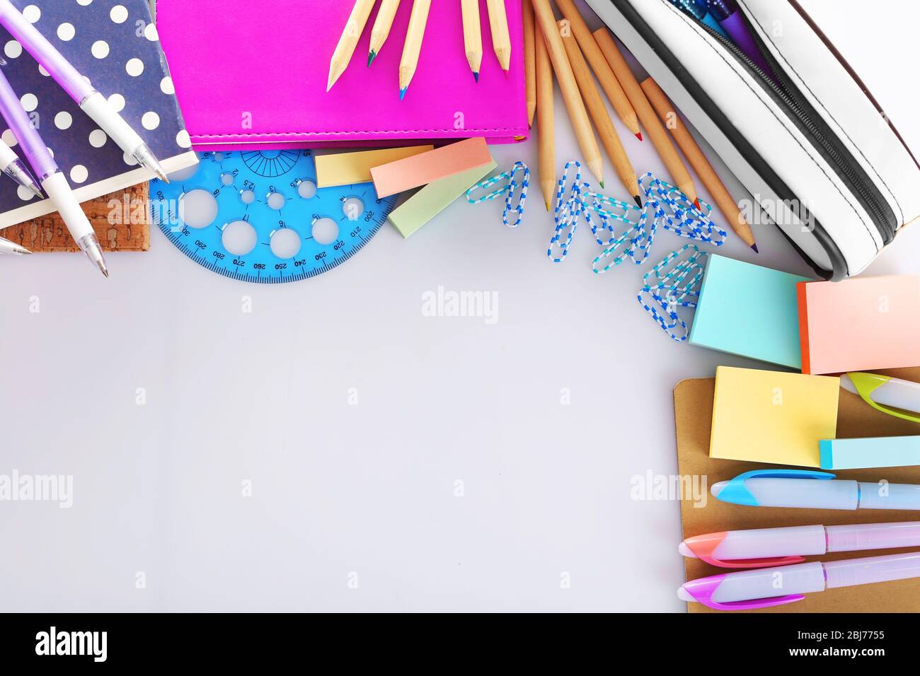 Set of new stationery isolated on white Stock Photo - Alamy