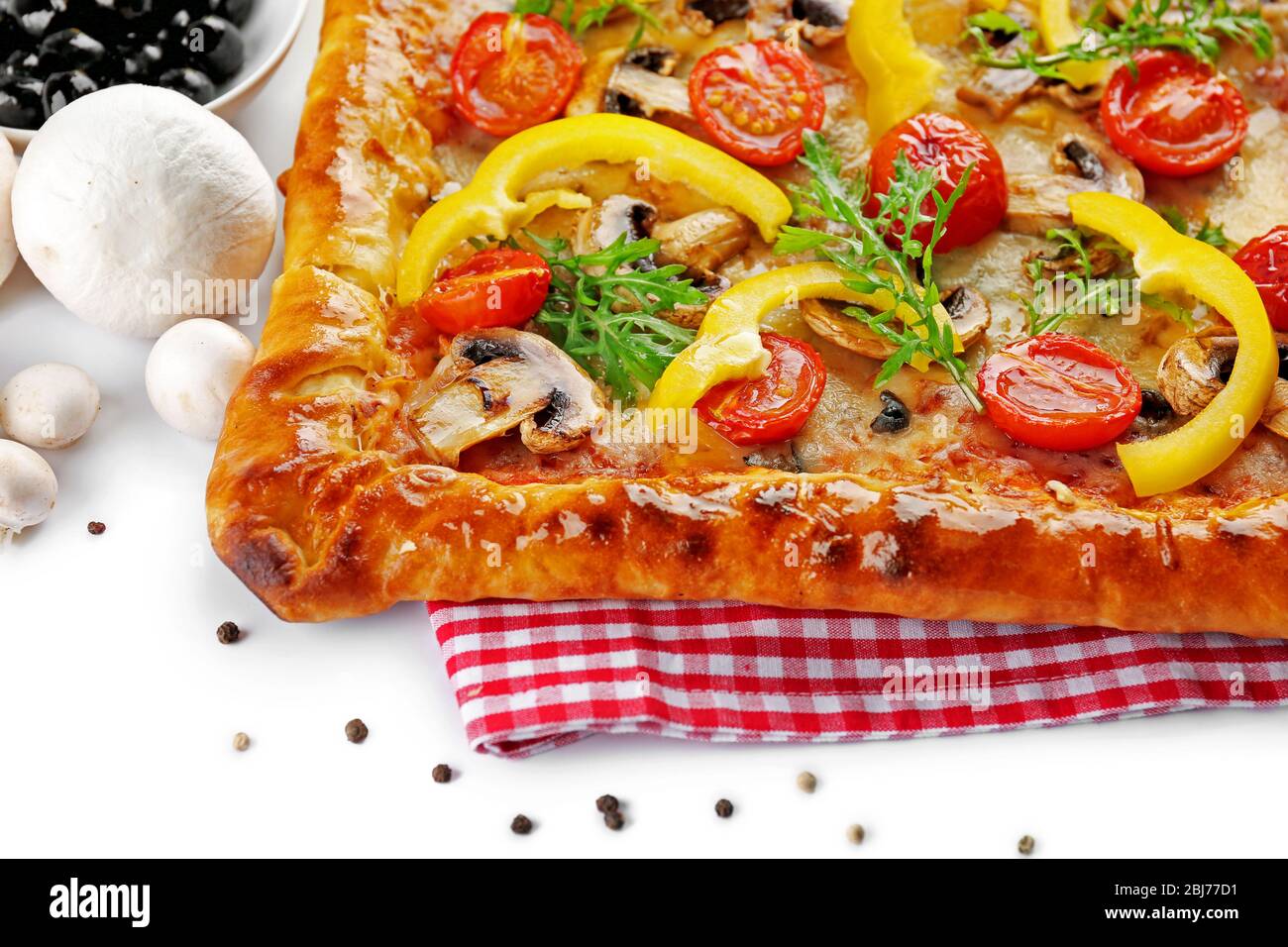 Freshly homemade pizza on white background Stock Photo - Alamy