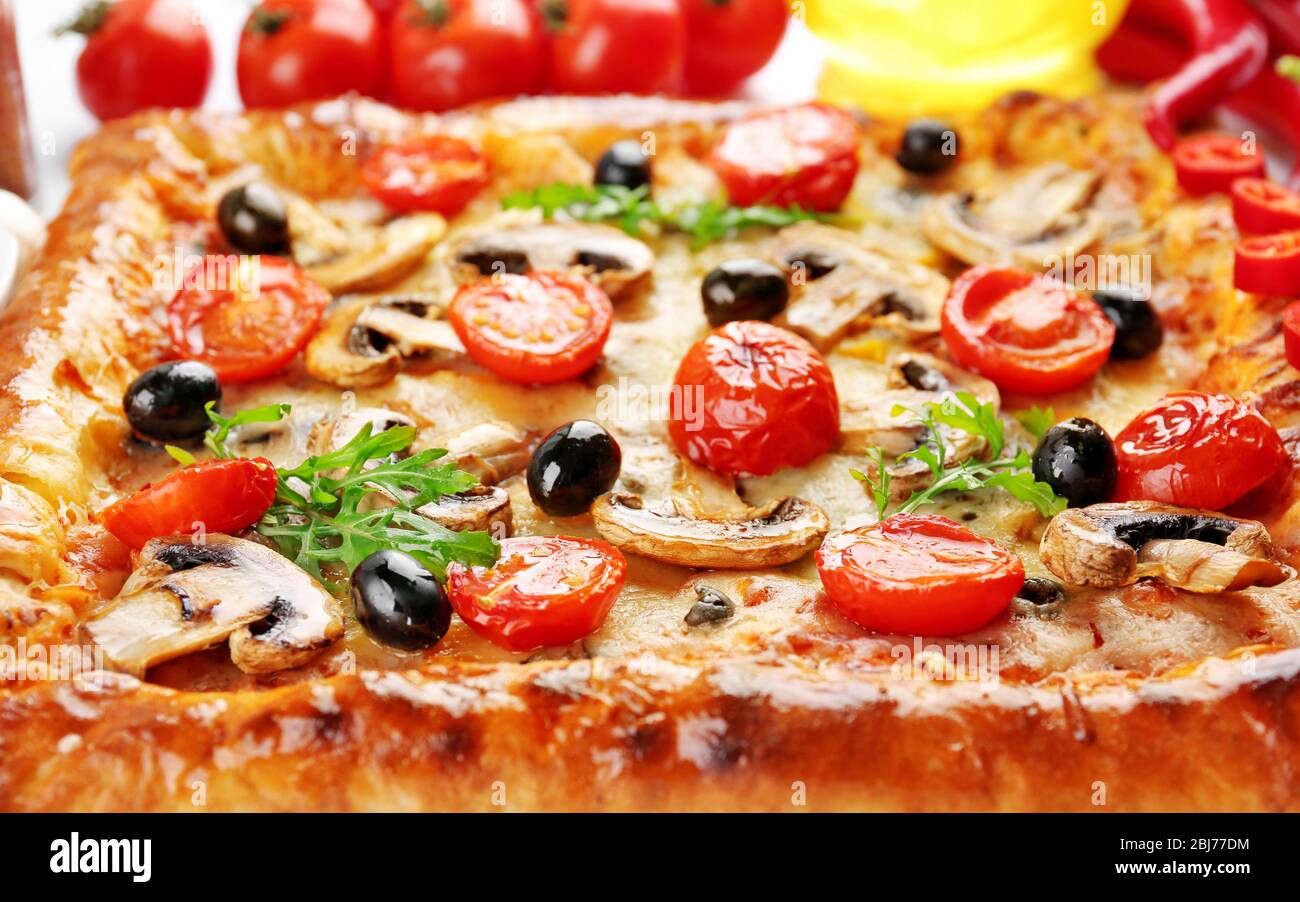 Freshly homemade pizza closeup Stock Photo - Alamy