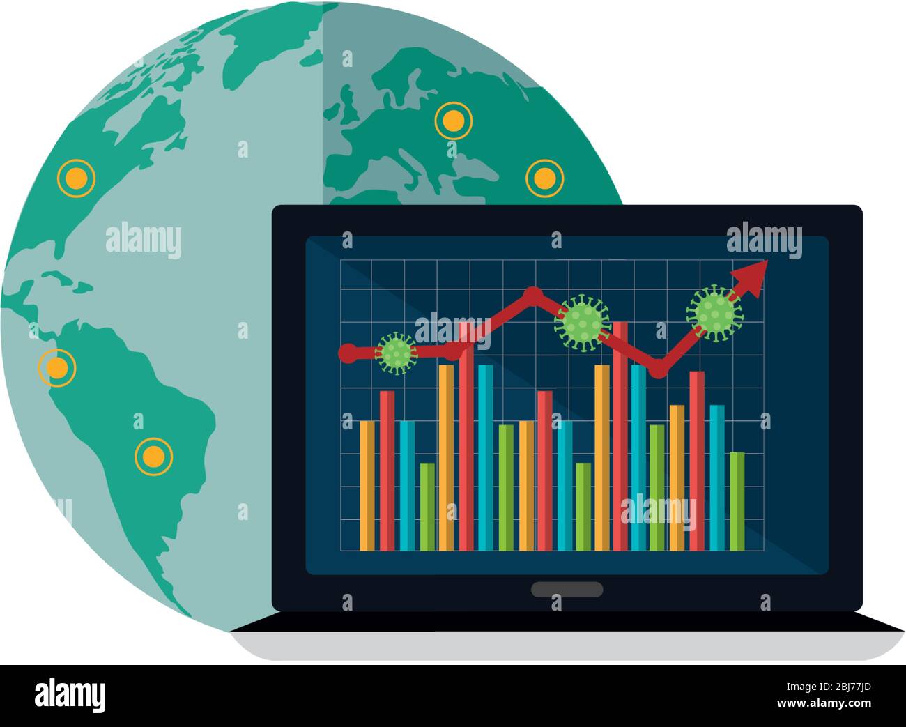 stock market variation by covid 19 with laptop and icons Stock Vector ...