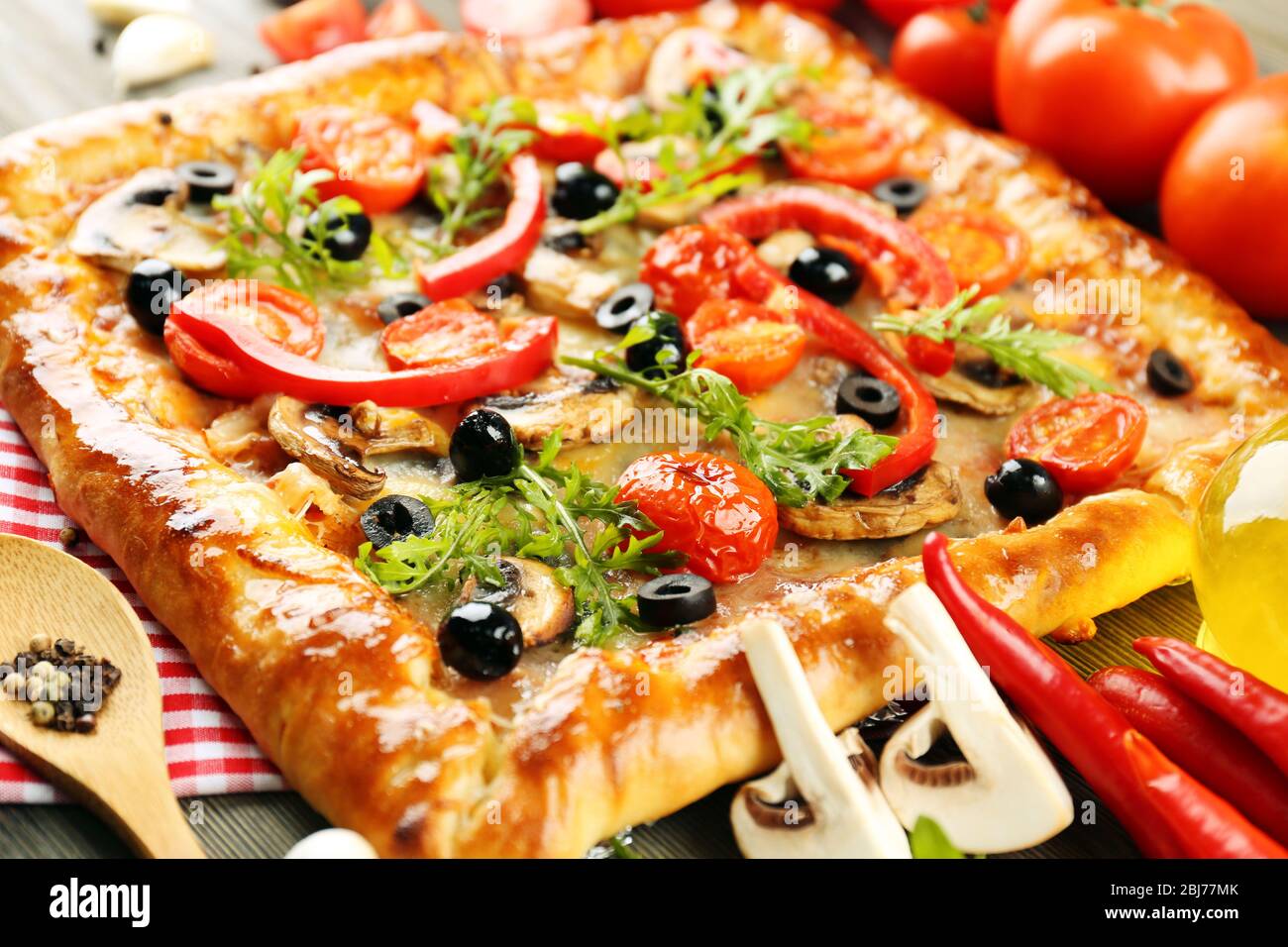 Freshly homemade pizza closeup Stock Photo - Alamy