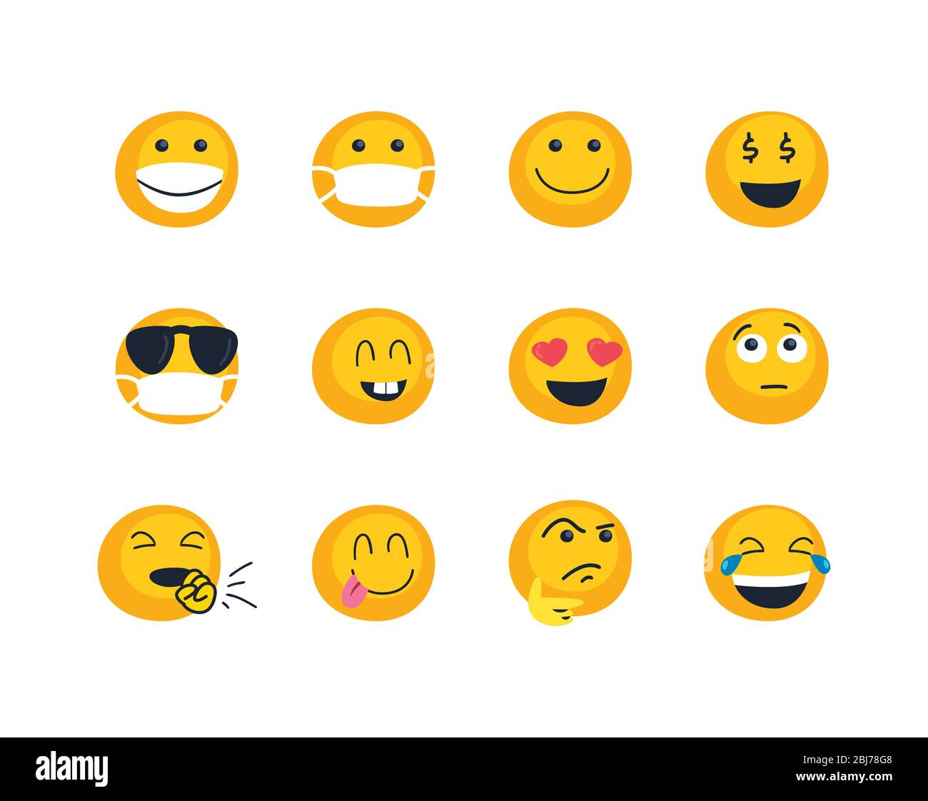 Emojis faces flat style icon set design, Cartoon expression emoticon ...