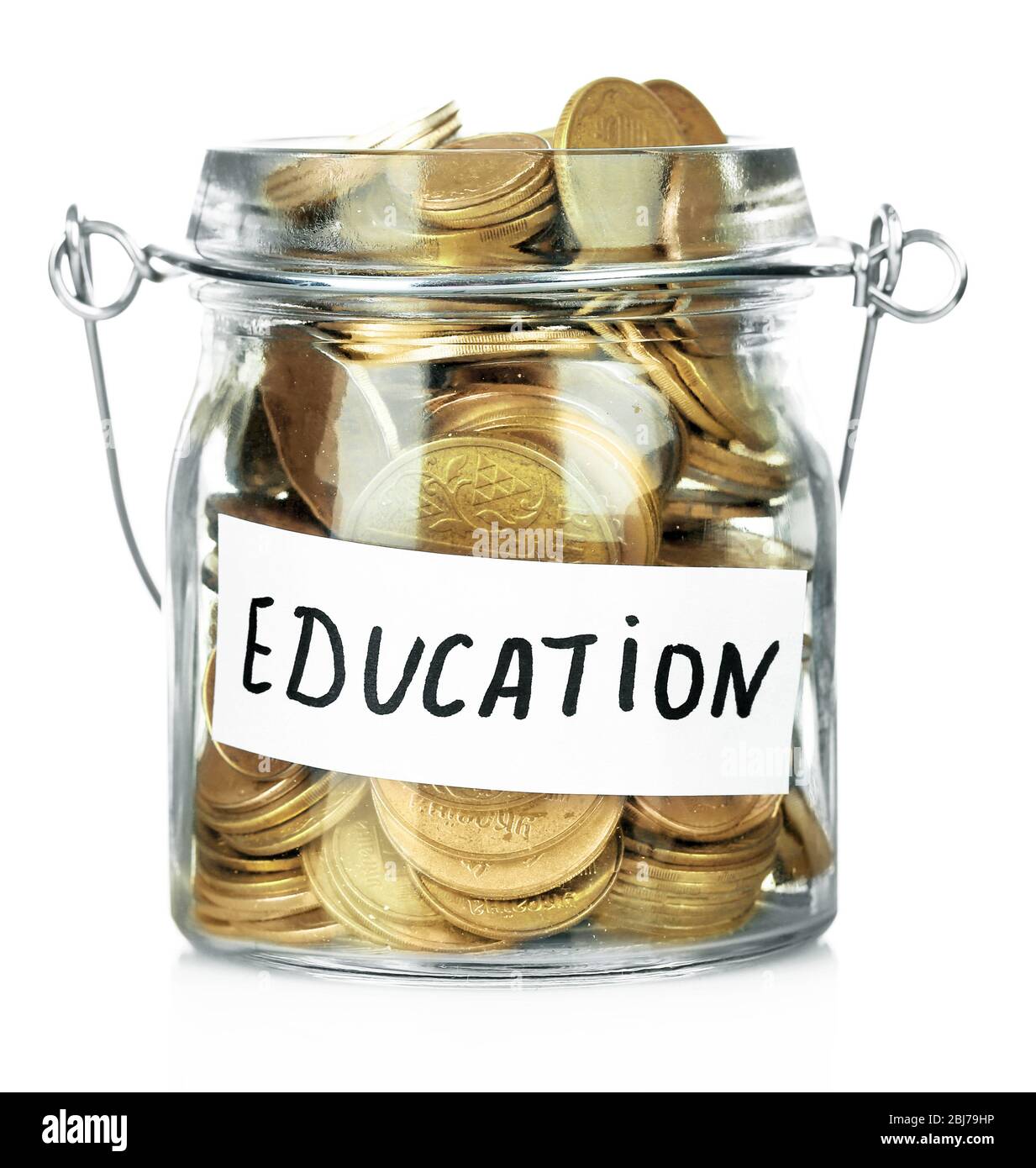 Glass jar with Ukrainian coins for education, isolated on white Stock ...