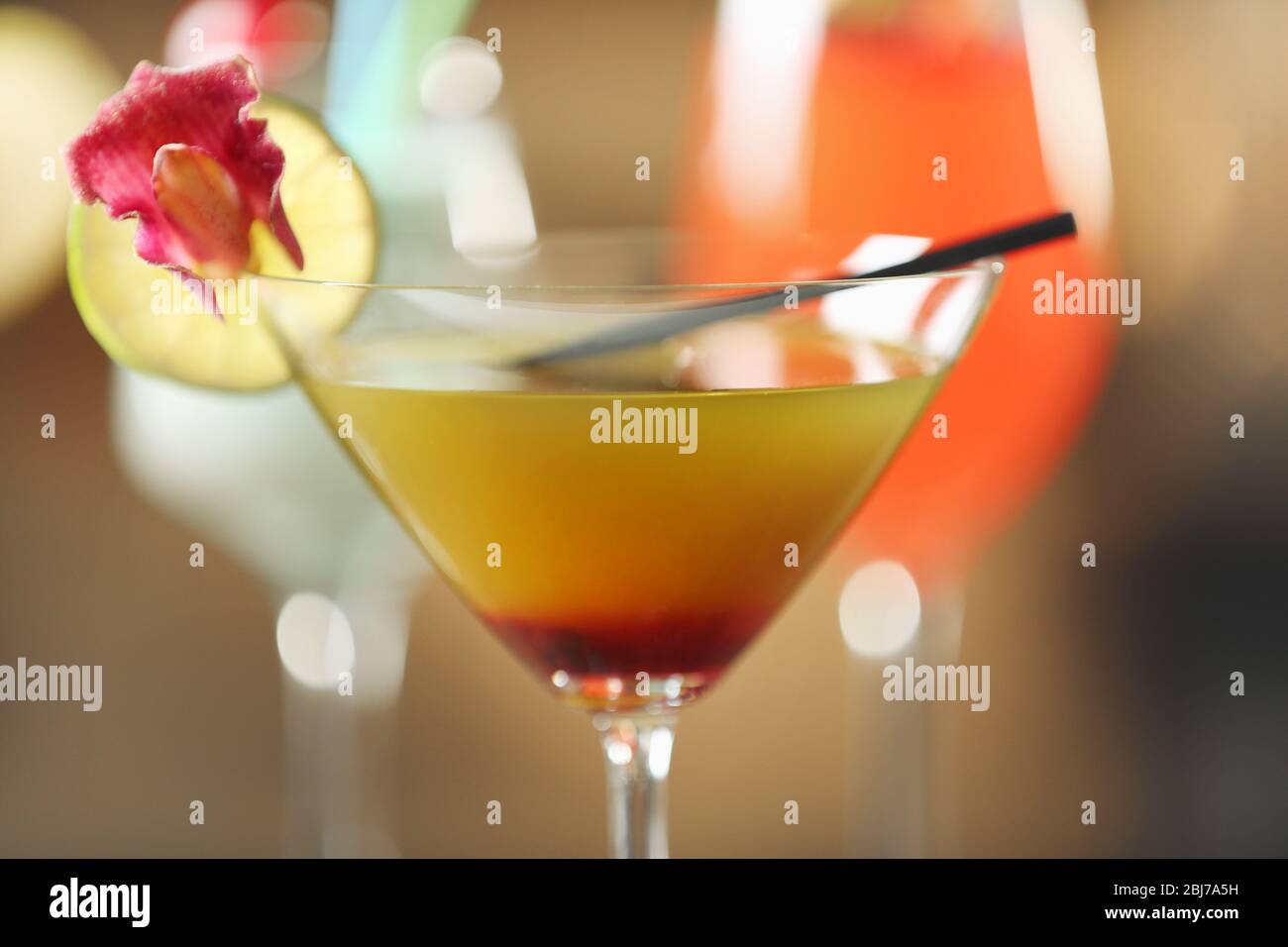 Glasses of cocktails on bar closeup Stock Photo - Alamy