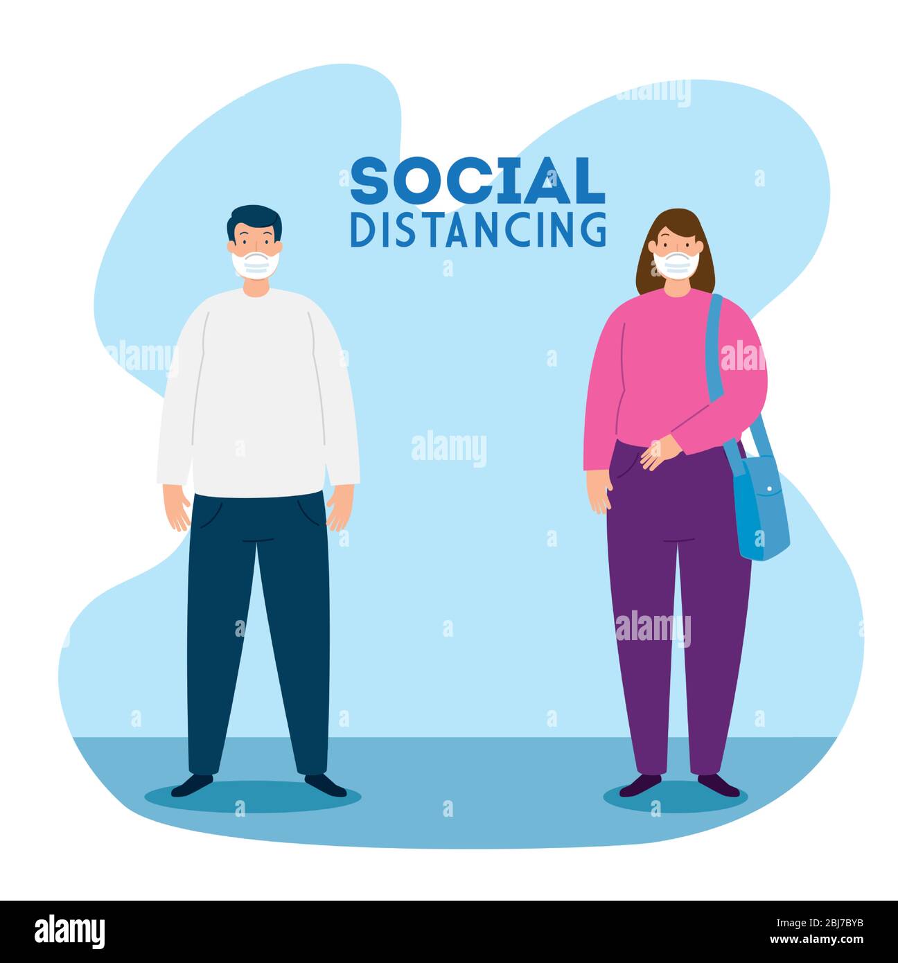 campaign of social distancing for covid 19 with couple using face mask ...