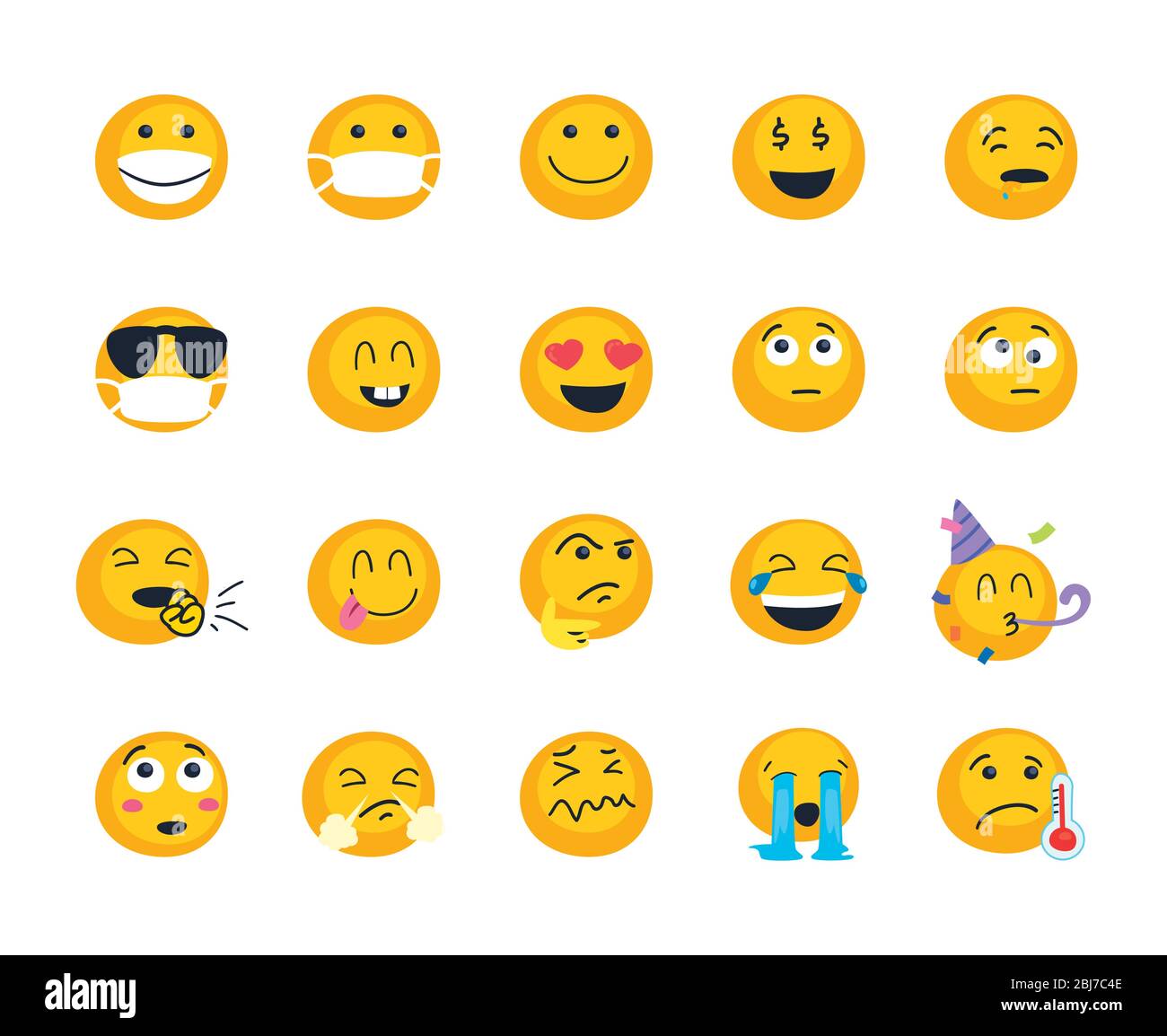 Emojis faces flat style icon set design, Cartoon expression emoticon ...