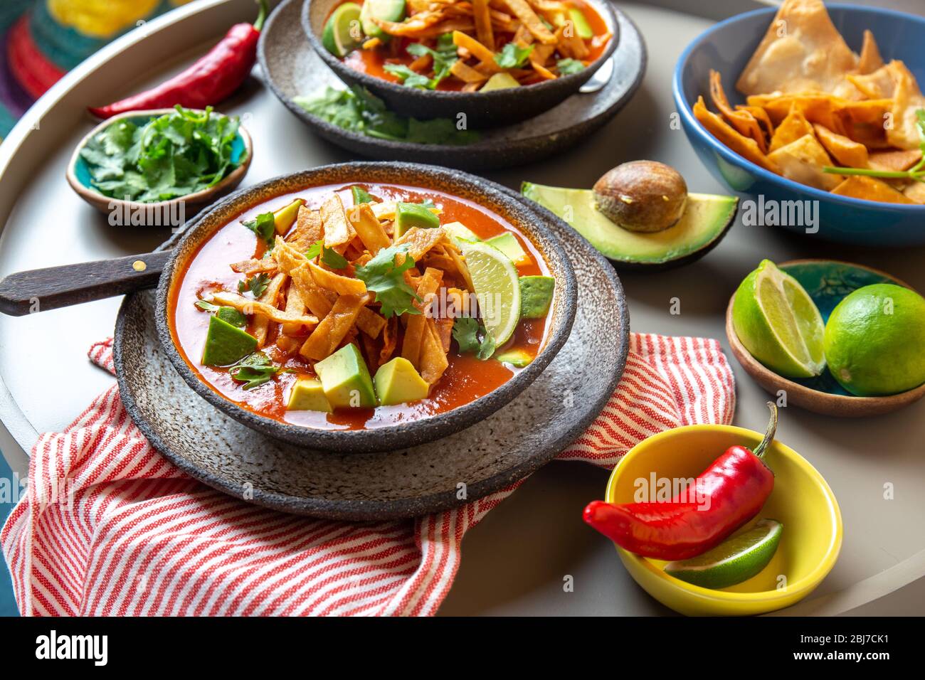 Aztec soup. Close up of mexican tortilla soup Sopa Azteca Stock Photo ...