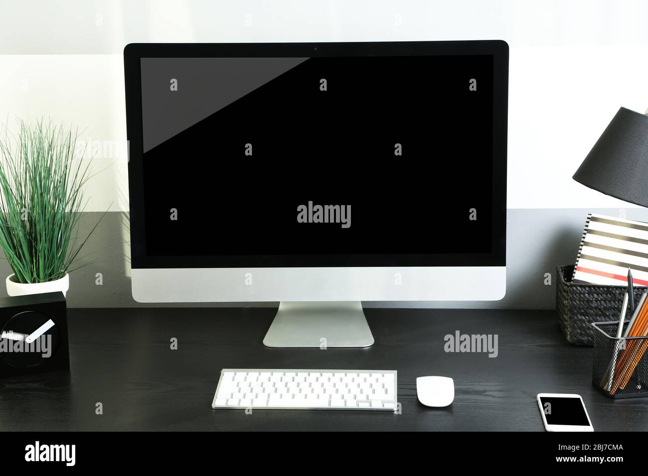 Comfortable workplace with modern computer Stock Photo - Alamy