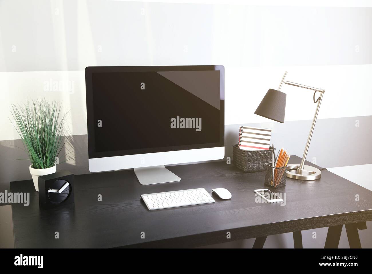 Comfortable workplace with modern computer Stock Photo - Alamy
