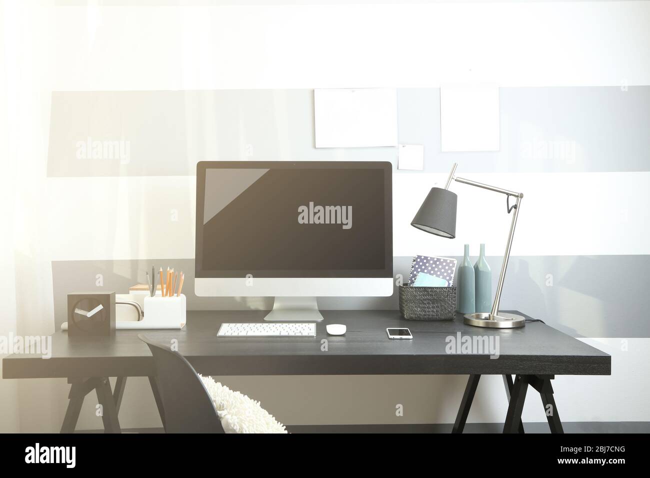 Comfortable workplace with modern computer Stock Photo - Alamy