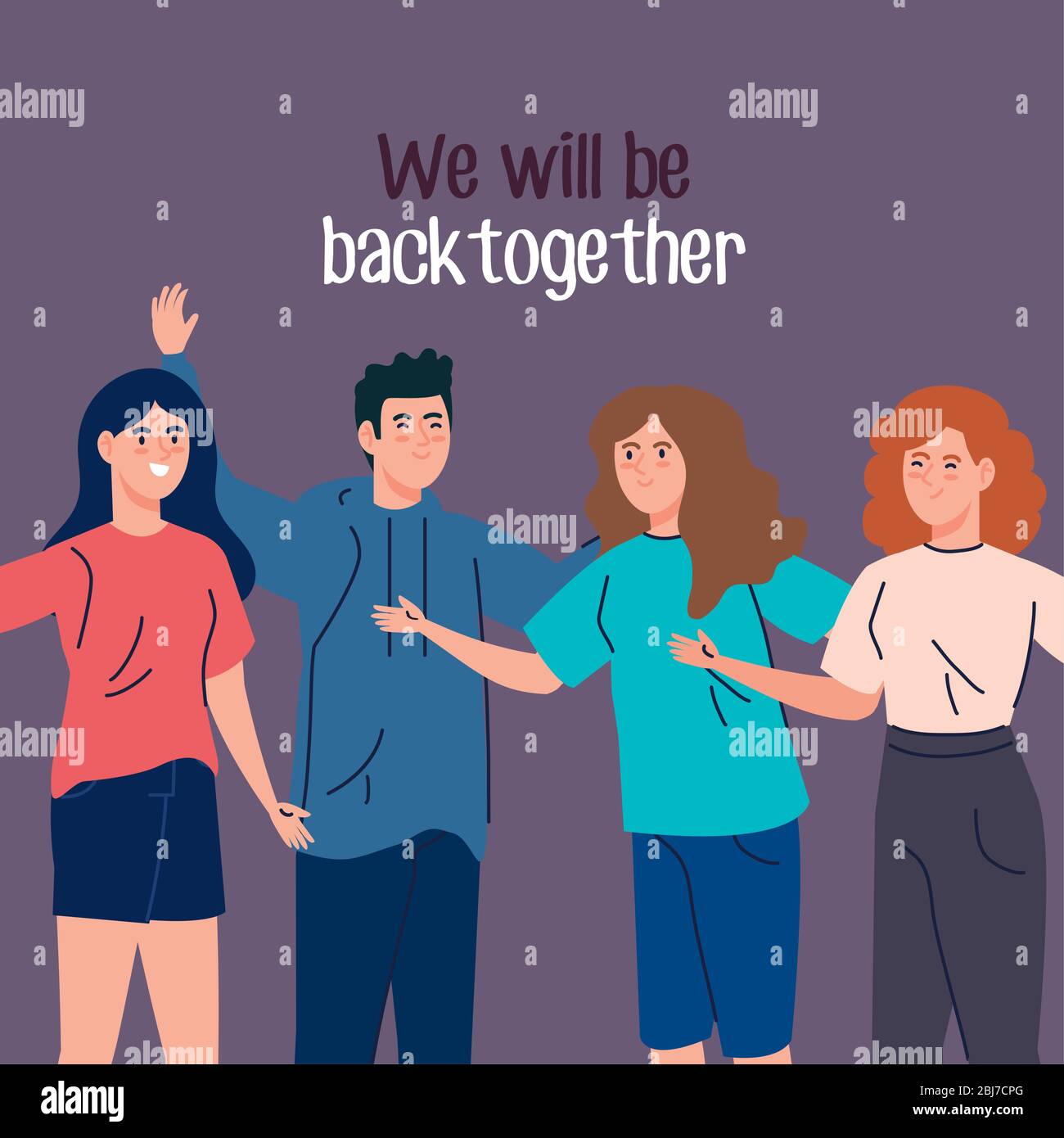 young people with label of we will be back together Stock Vector Image ...