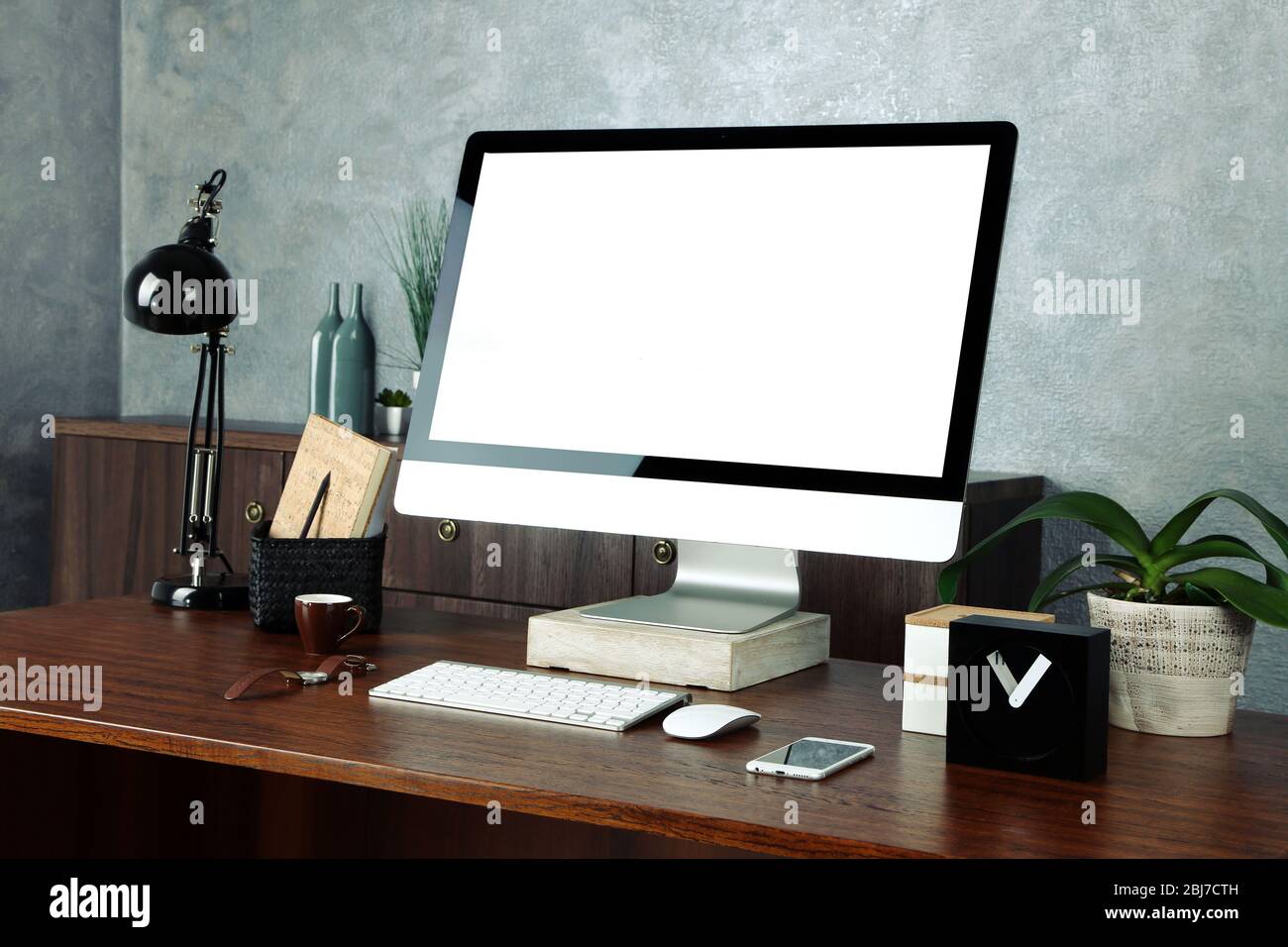 Comfortable workplace with modern computer Stock Photo - Alamy