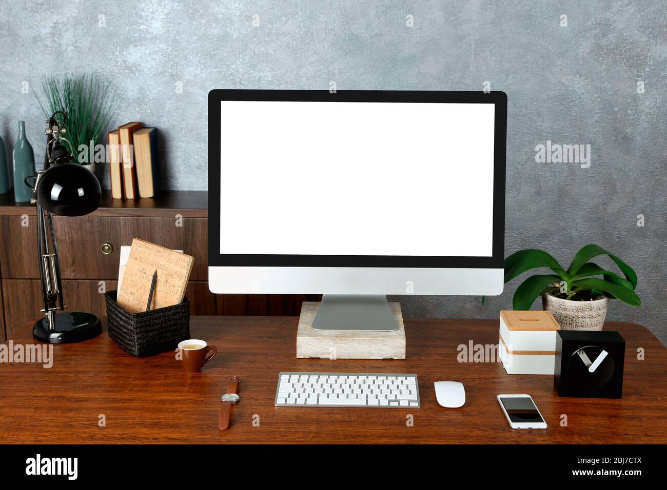Comfortable workplace with modern computer Stock Photo - Alamy
