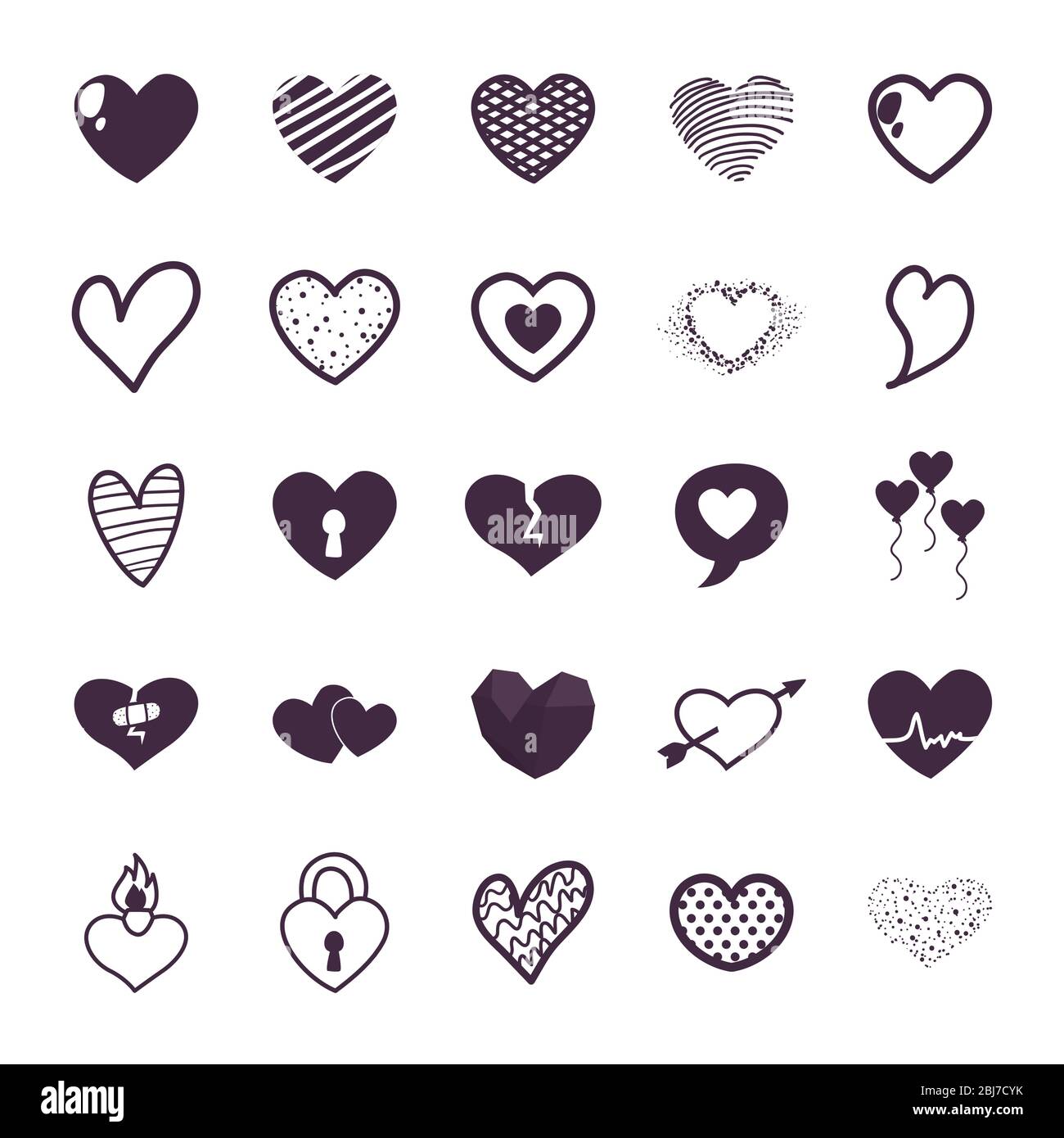 Hearts line style icon set design of love passion and romantic theme ...