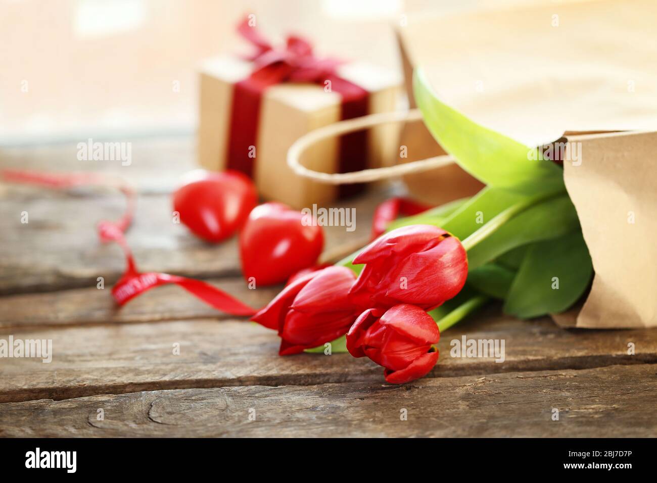 Beautiful romantic composition with flowers. St. Valentines Day ...