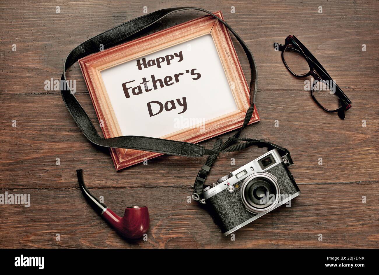Happy Father's Day set of things on wooden background Stock Photo - Alamy