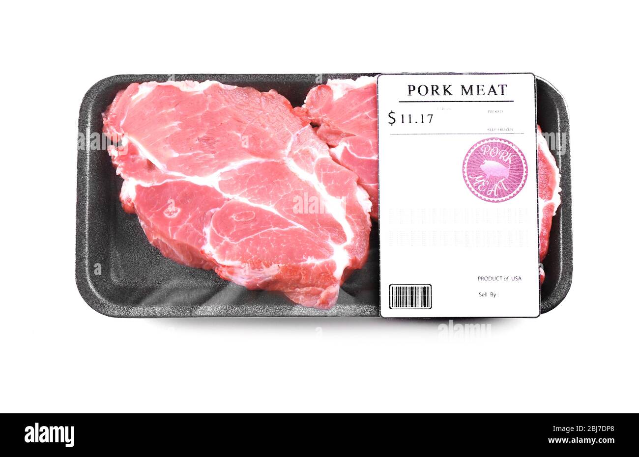 Packed pieces of pork meat, isolated on white Stock Photo - Alamy