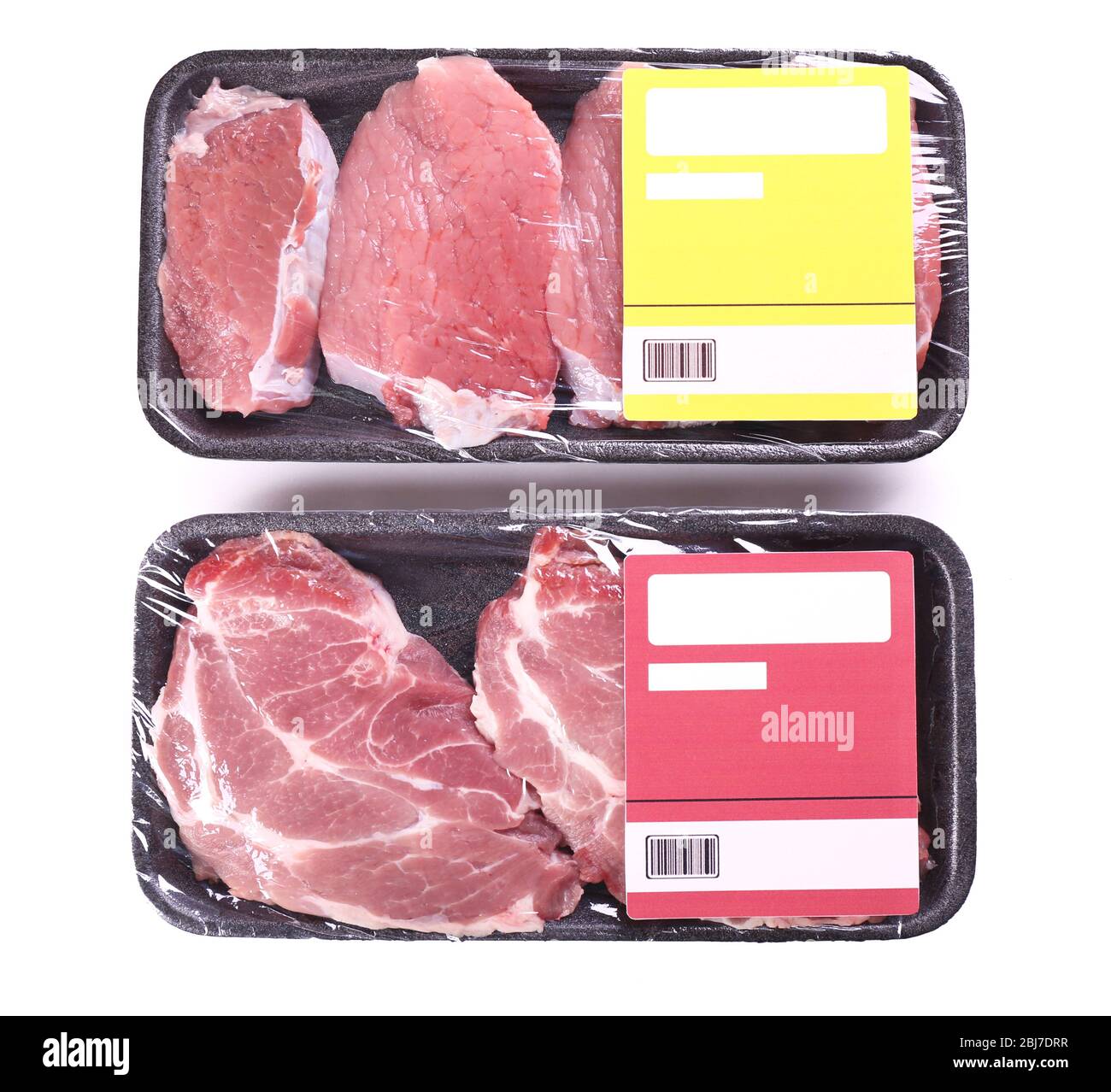 Packed pieces of pork and beef meat, isolated on white Stock Photo - Alamy