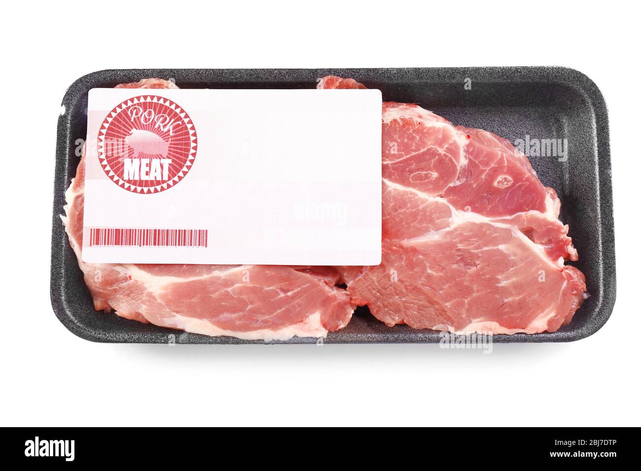 Packed pieces of pork meat, isolated on white Stock Photo - Alamy