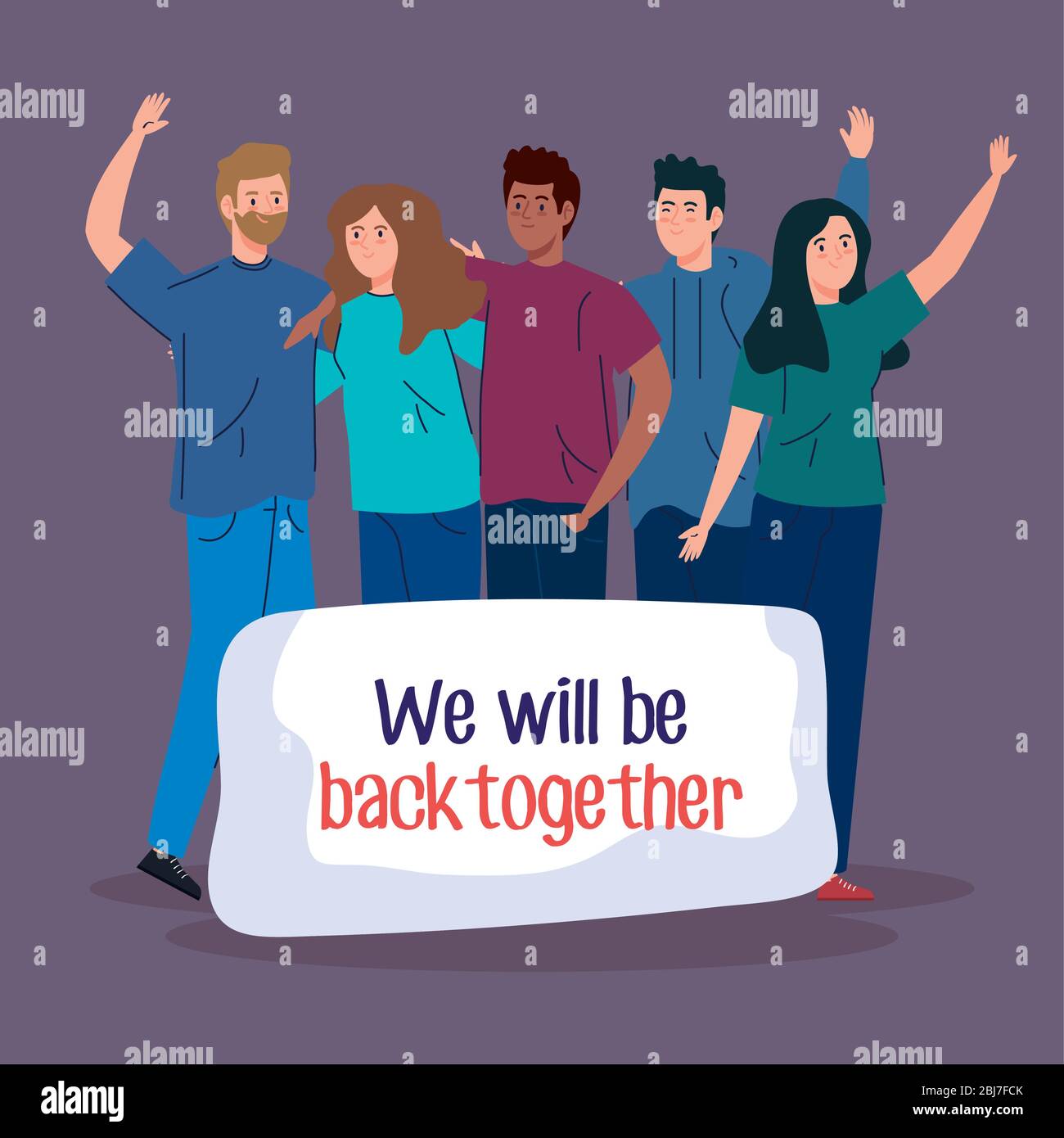 young people with label of we will be back together Stock Vector Image ...