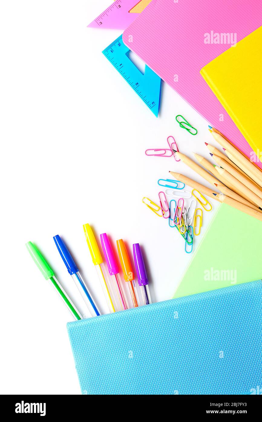 Set of stationery isolated on white Stock Photo - Alamy