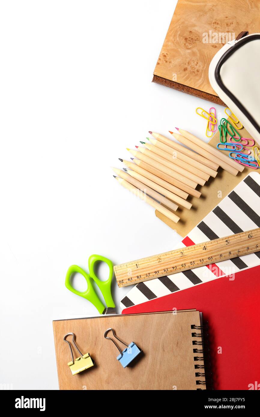 Set of stationery isolated on white Stock Photo - Alamy