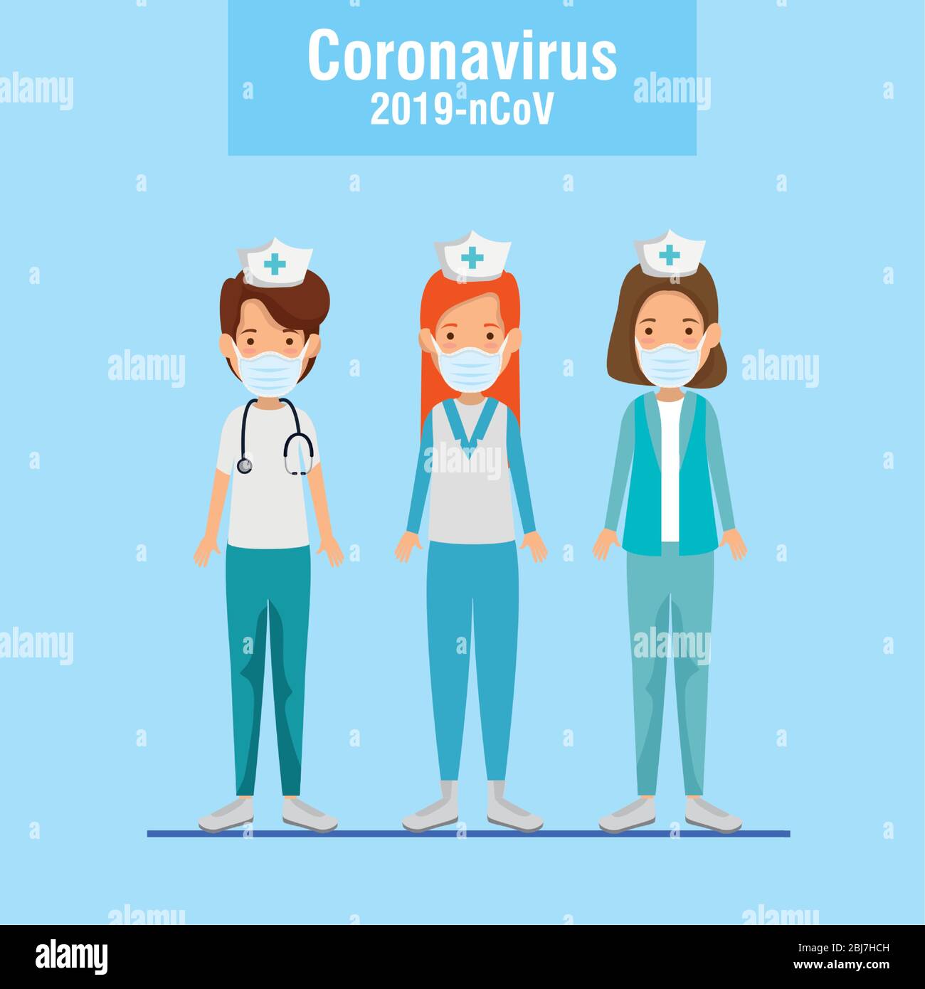 campaign of be responsible stay at home with group nurses Stock Vector ...