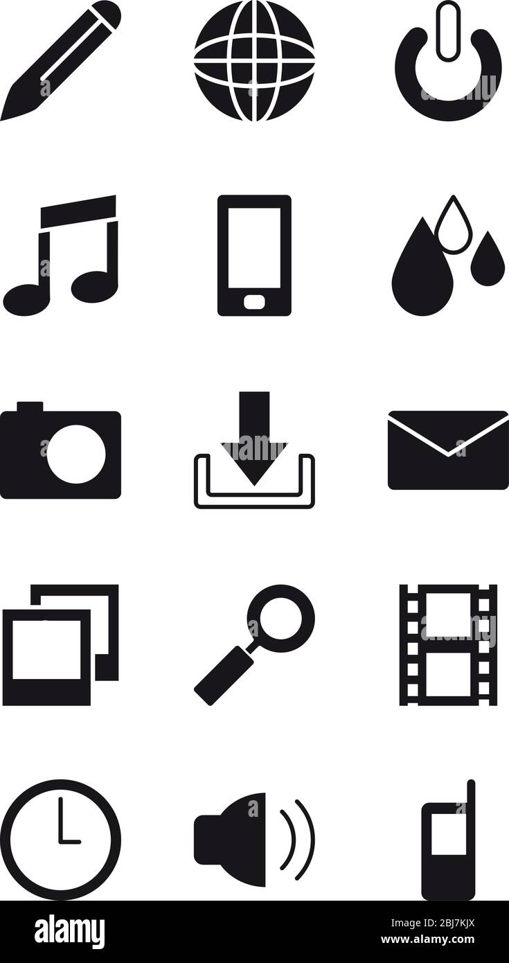 global sphere and smartphone app buttons icon set over white background ...