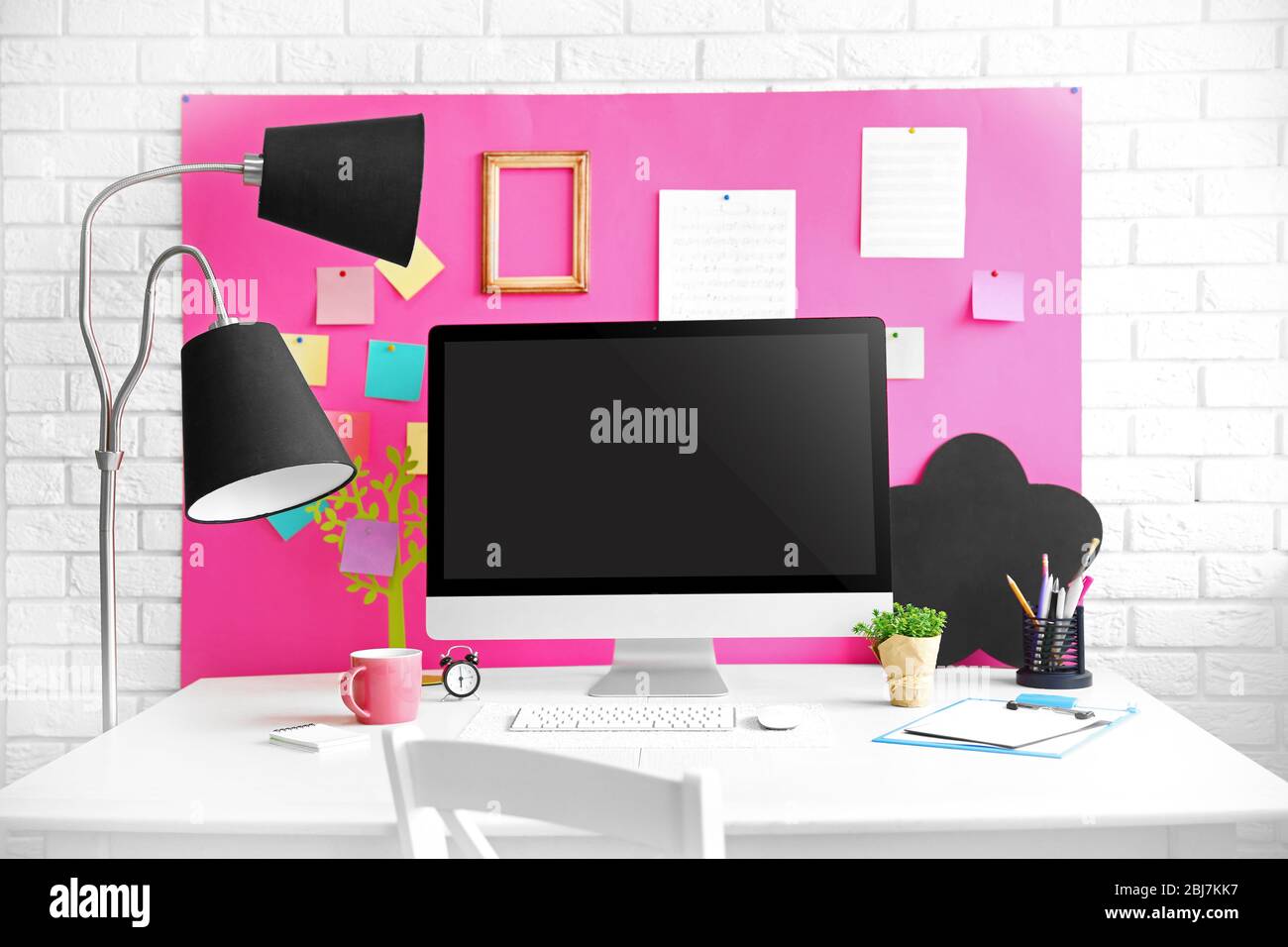 Stylish bright workplace of vivid person Stock Photo - Alamy
