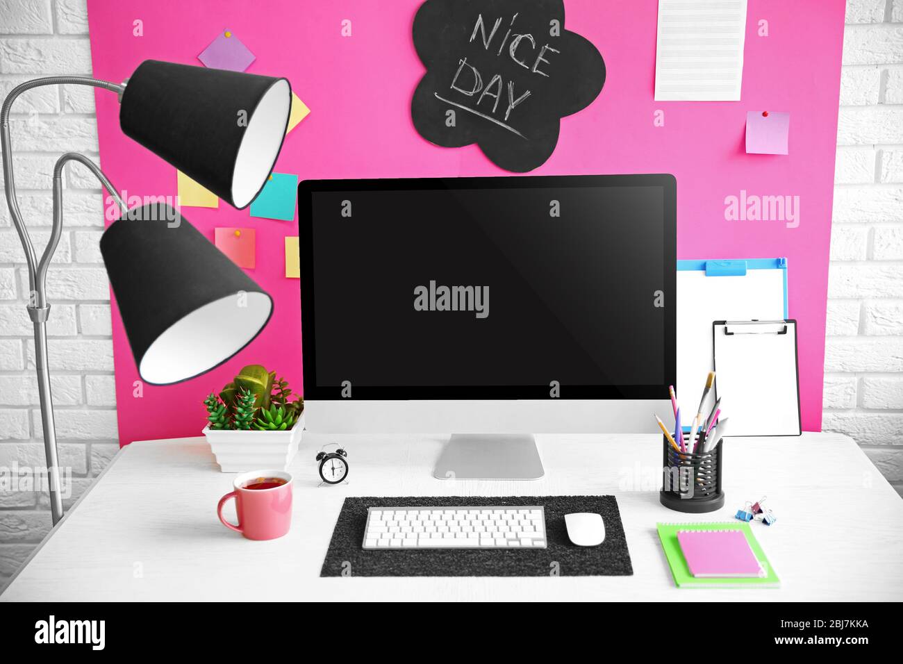 Stylish bright workplace of vivid person Stock Photo - Alamy