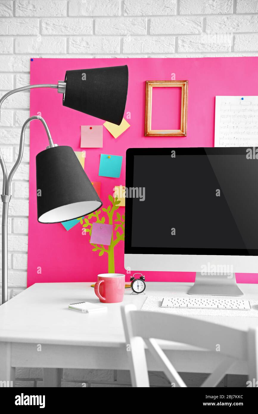 Stylish bright workplace of vivid person Stock Photo - Alamy