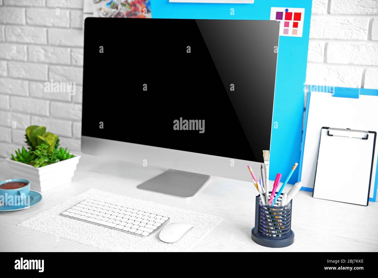 Stylish bright workplace of vivid person Stock Photo - Alamy