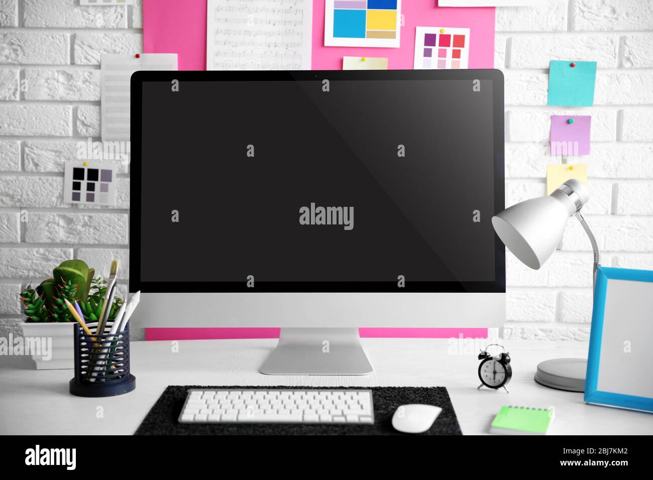 Stylish bright workplace of vivid person Stock Photo - Alamy