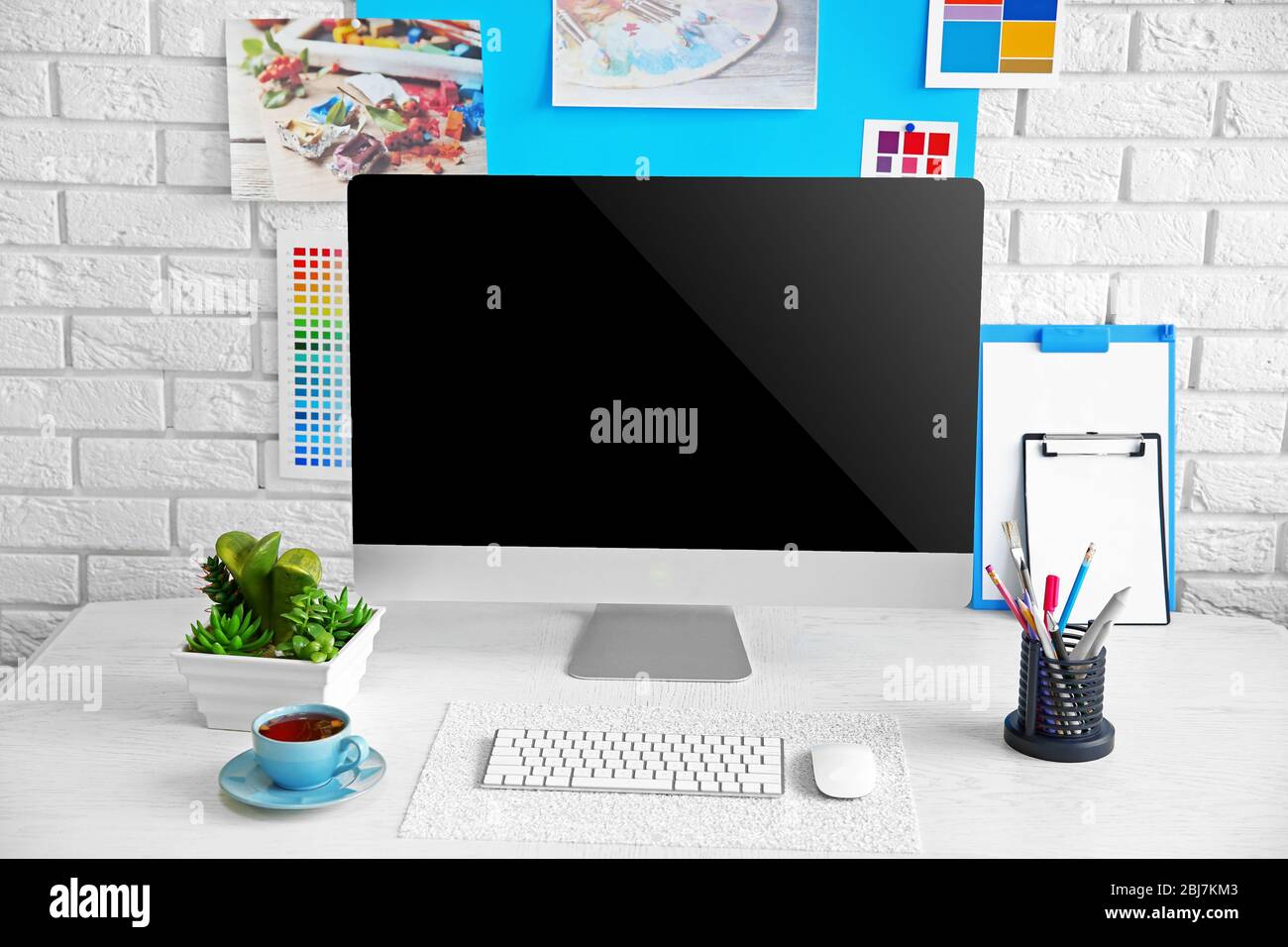 Stylish bright workplace of vivid person Stock Photo - Alamy