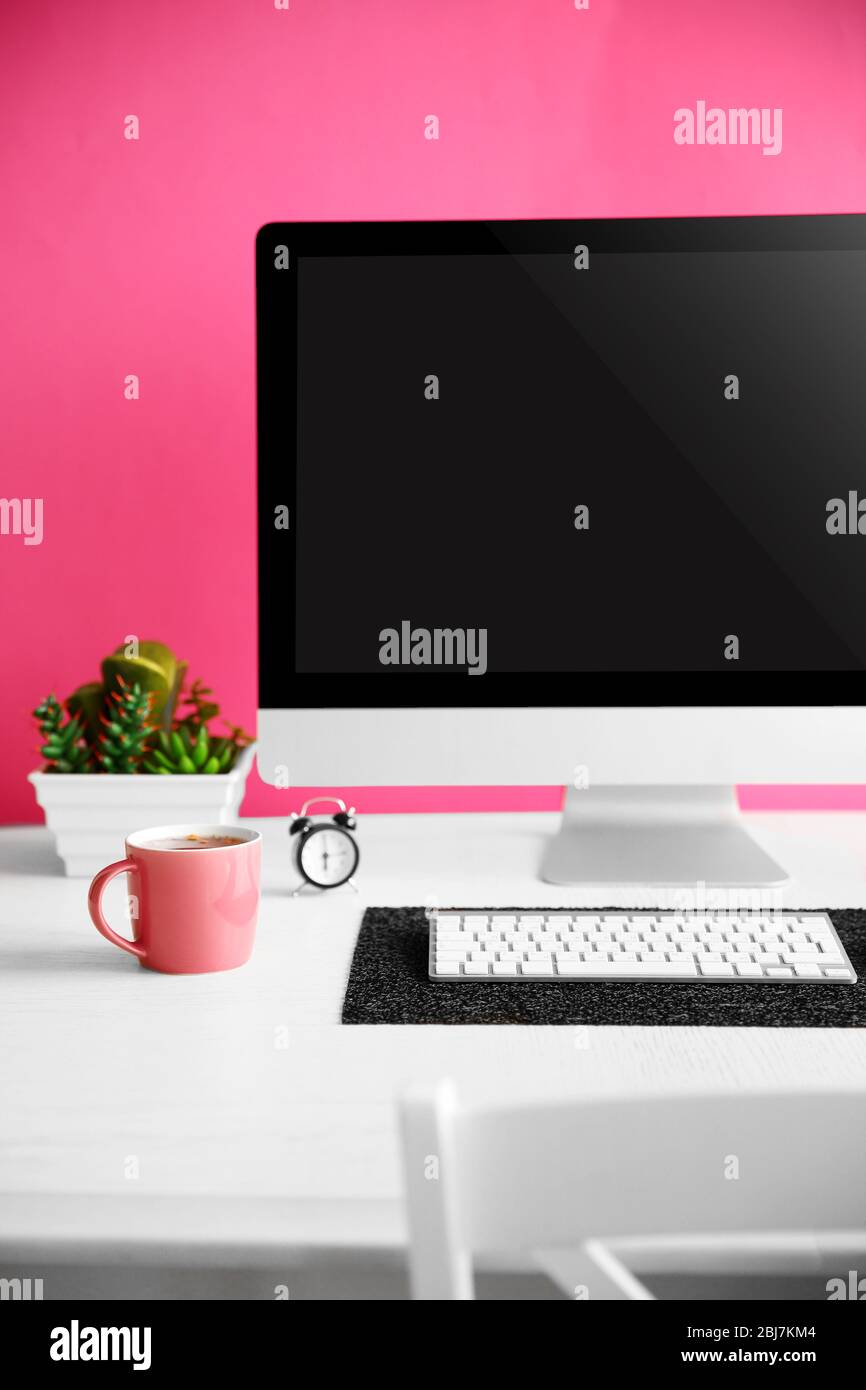 Stylish bright workplace of vivid person Stock Photo - Alamy