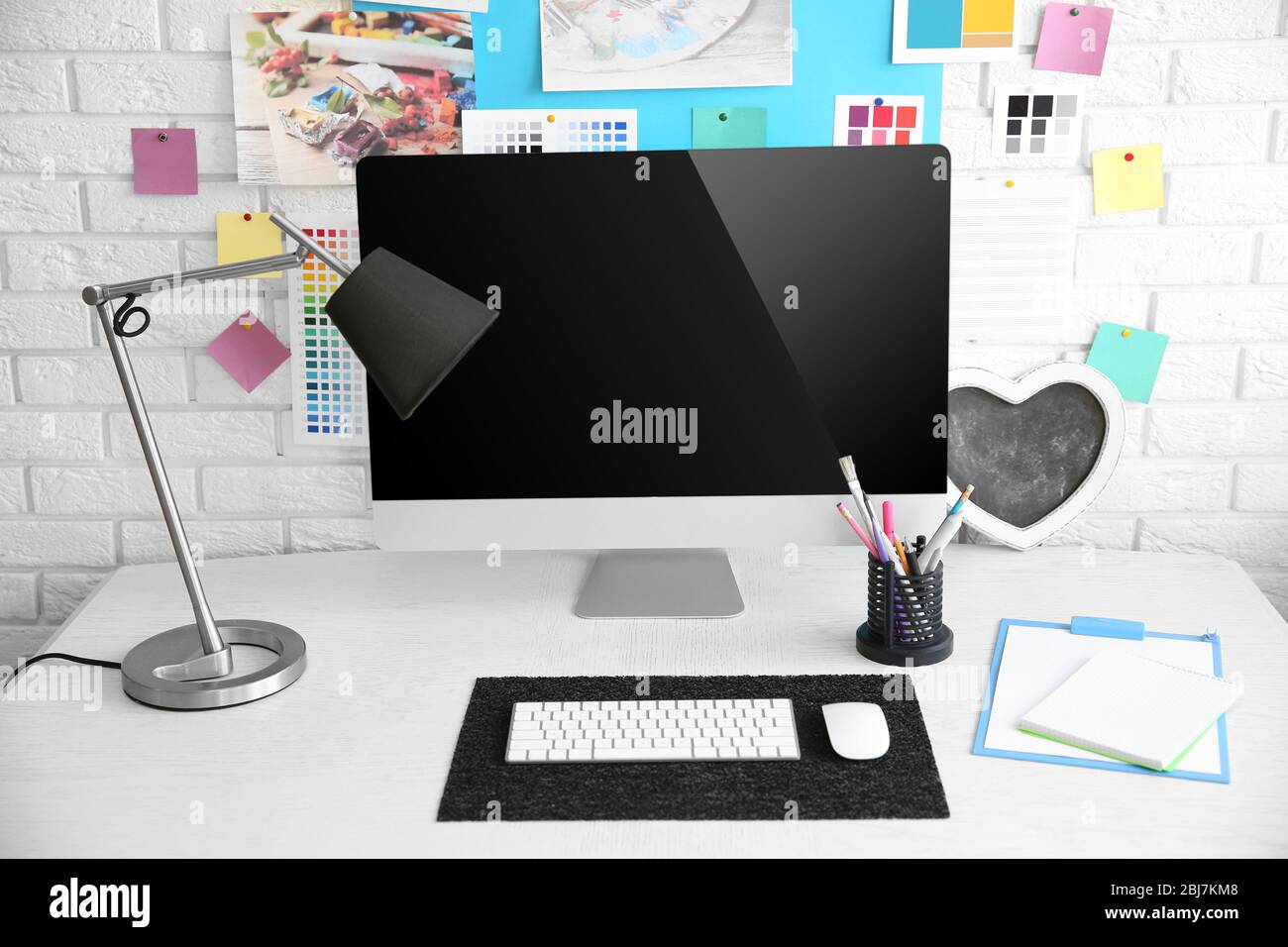 Stylish bright workplace of vivid person Stock Photo - Alamy