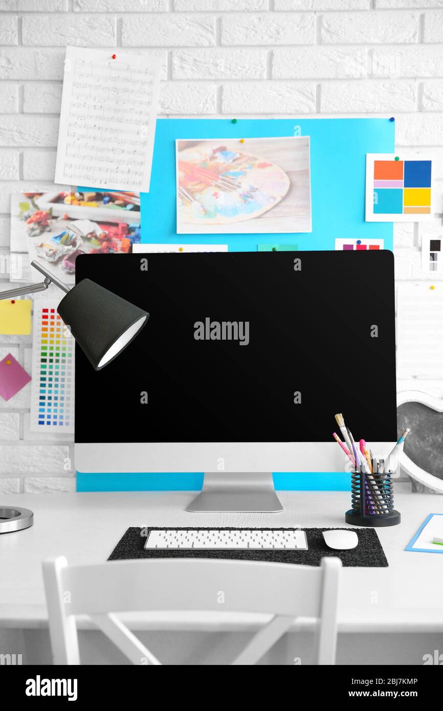 Stylish bright workplace of vivid person Stock Photo - Alamy