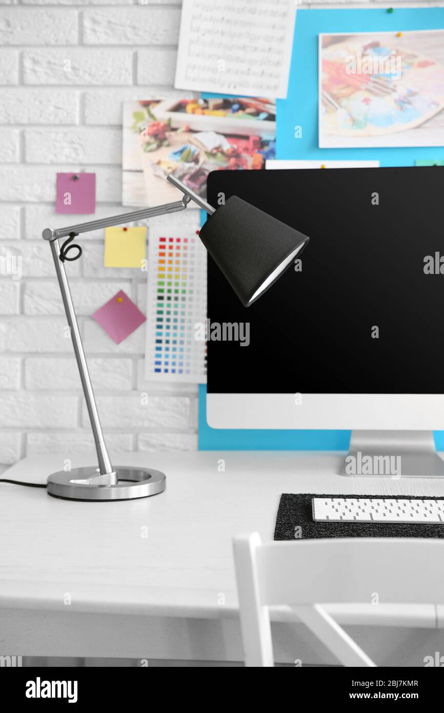 Stylish bright workplace of vivid person Stock Photo - Alamy